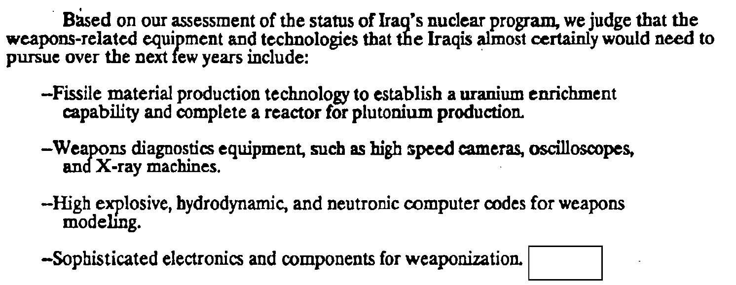 CIA on Iraqi Nuclear Weapons Procurement